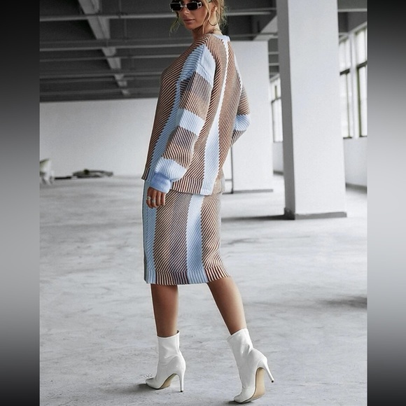 Dresses | Classic Colorblock Stripes Long Sleeve Knit Sweater High ...